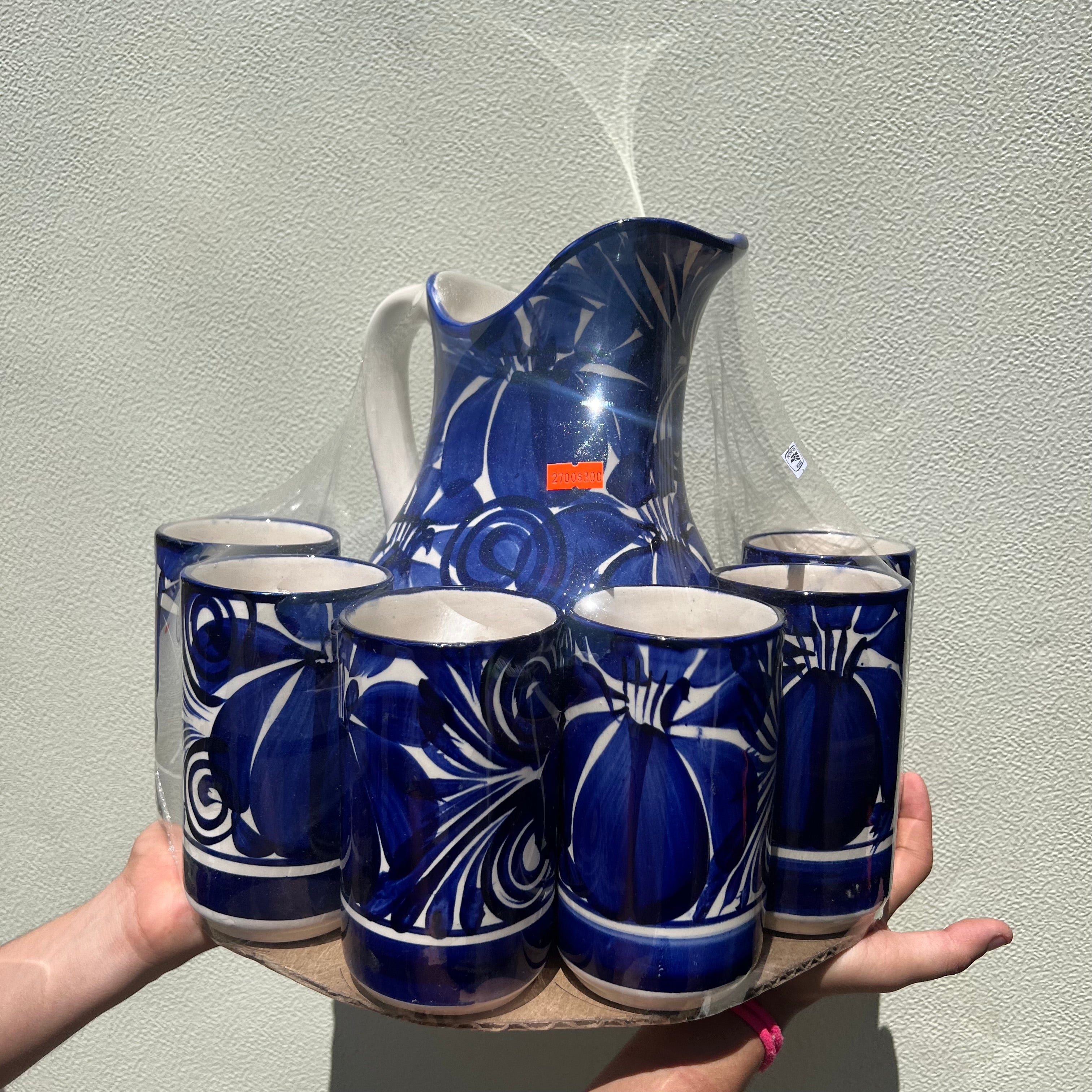 Blue Ceramic Pitcher Set w/ Cups – TheMexHub