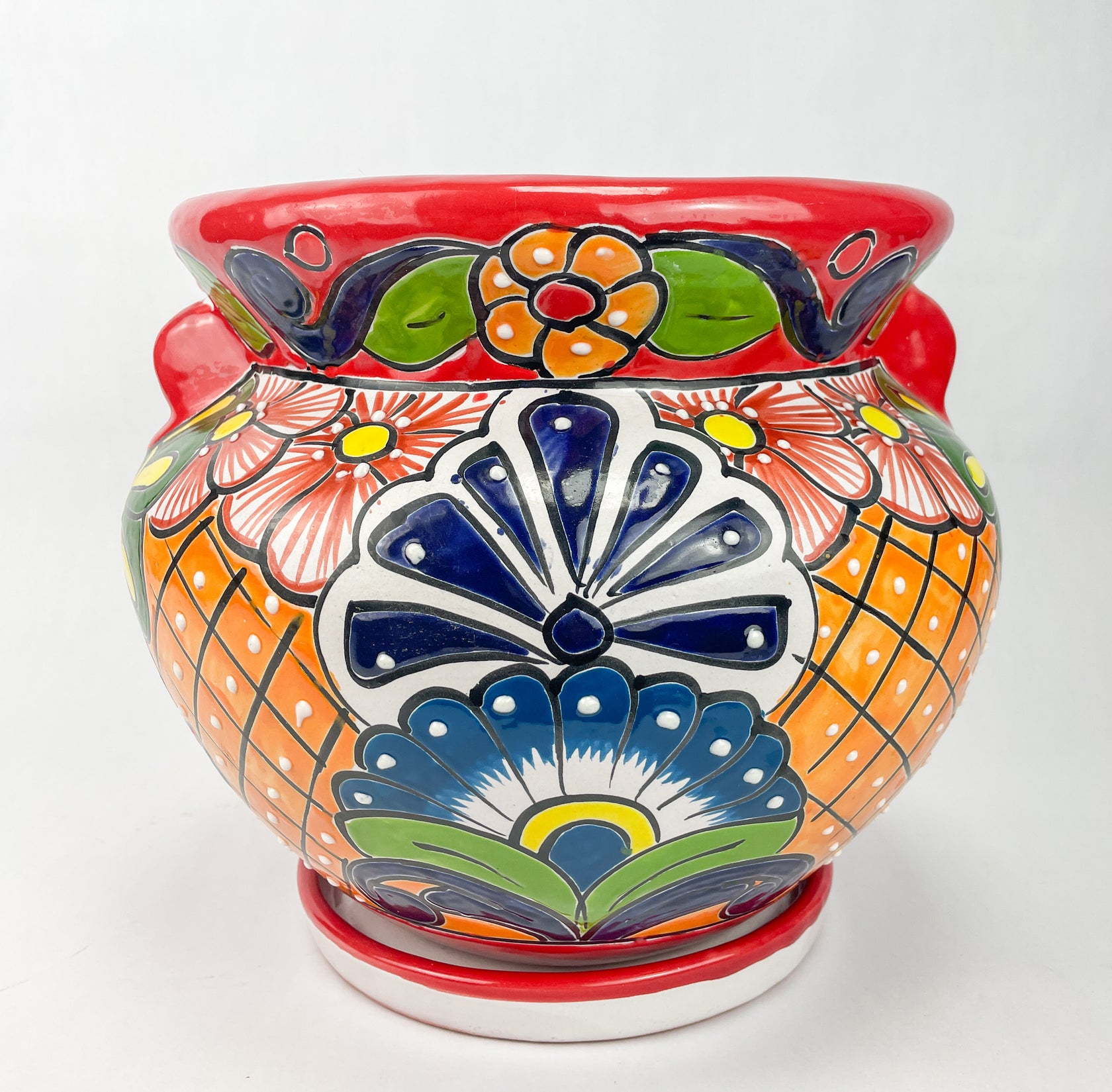 Talavera Mexican Flower Pot With Saucer Maceta Con Plato Blue – TheMexHub