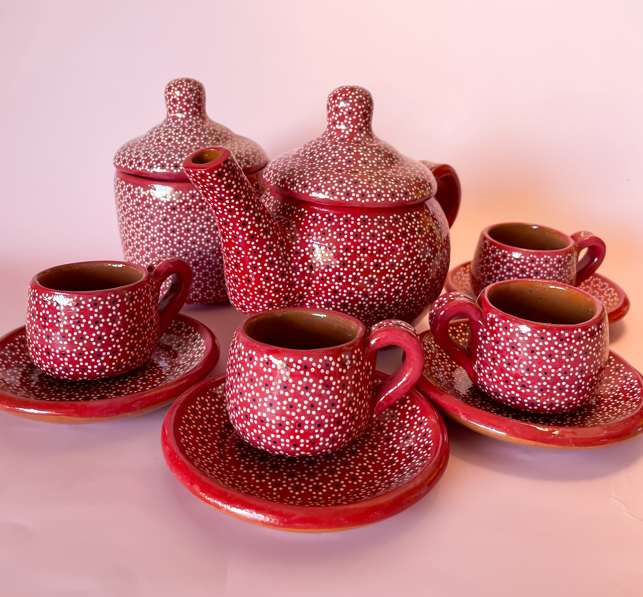 Michoacan Mexican Tea Pot Set Mexican Tea Set Mexican Pot Clay Tea Pot Ibarra Imports