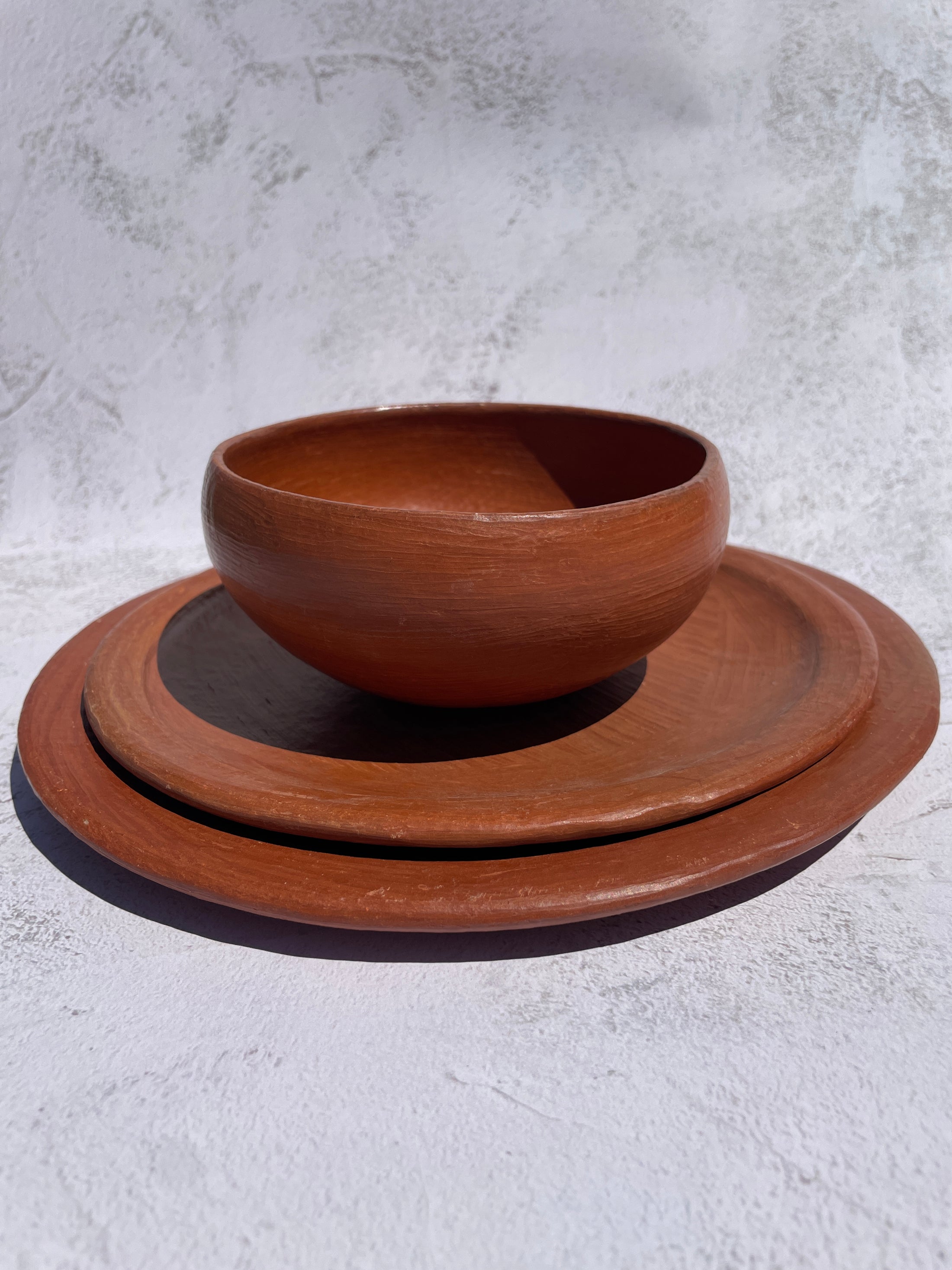Oaxaca Red Clay Pottery 4Pc Set Plates And Clay Bowls Mexican Red Clay ...
