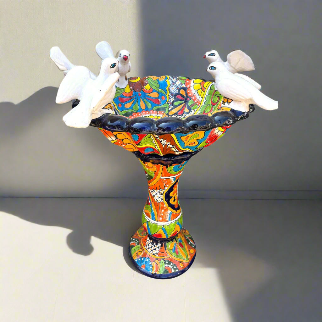 Talavera Bird Bath | Hand-Painted Mexican Pedestal Garden Art – TheMexHub