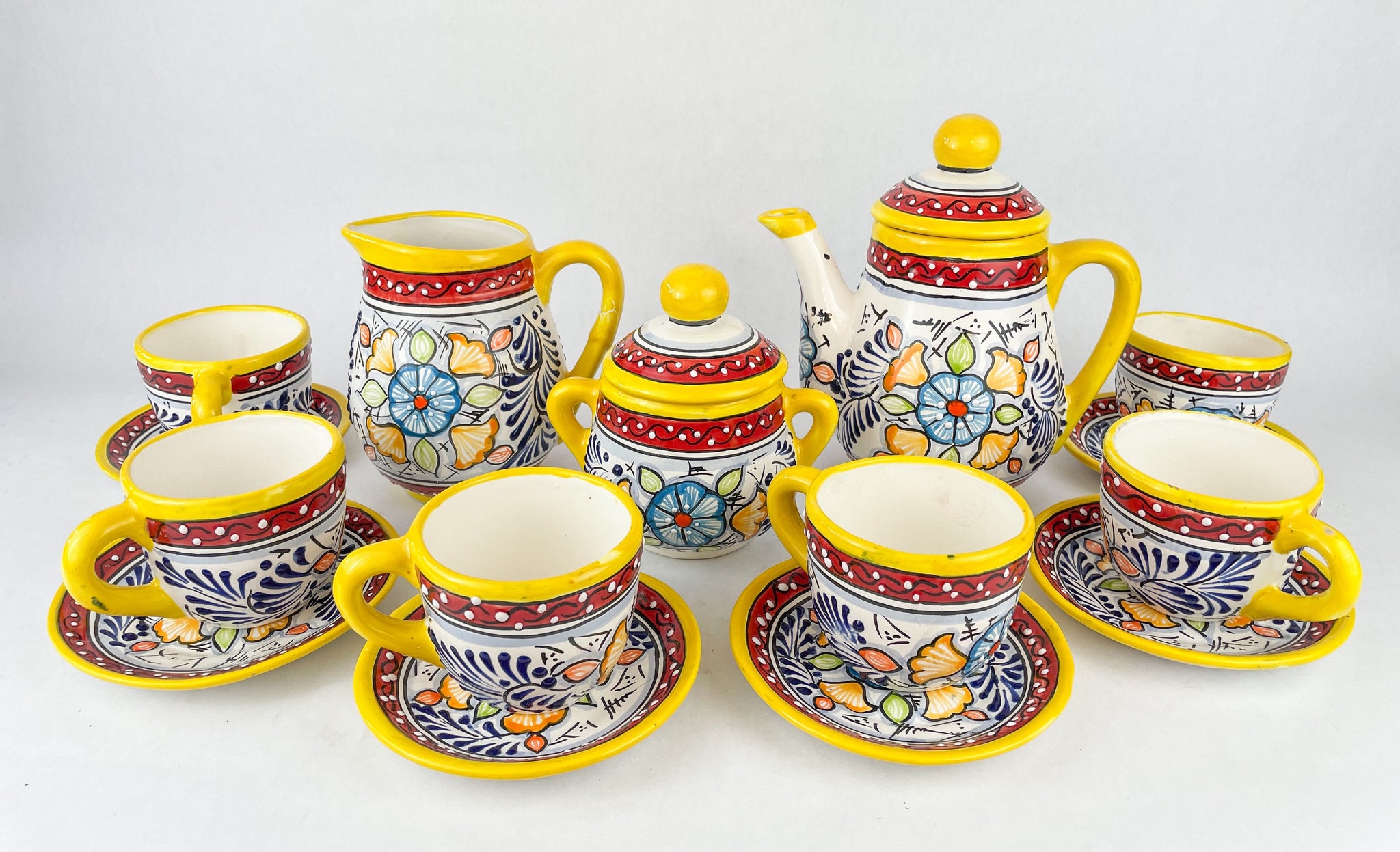 Mexican Talavera Dinnerware Set 15 pc Tea Coffee Mexican Pottery Set ...