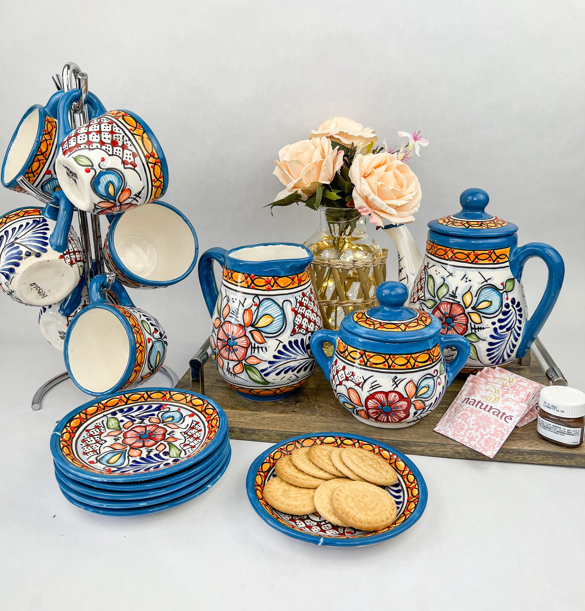 Mexican Talavera Dinnerware Set 15 pc Tea Coffee Mexican Pottery Set ...